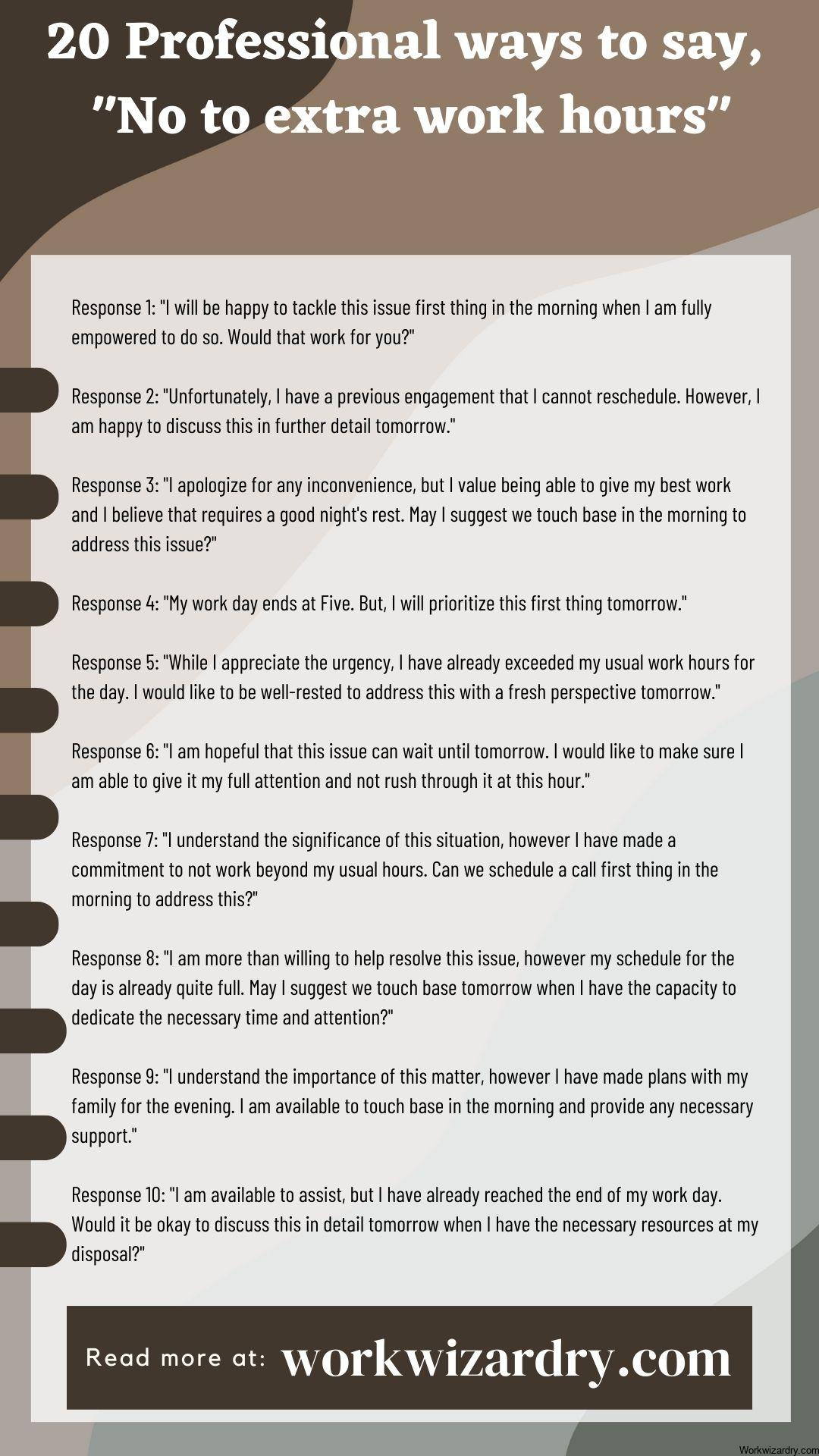 20 Professional Ways To Say No To Extra Work Hours - Work Wizardry