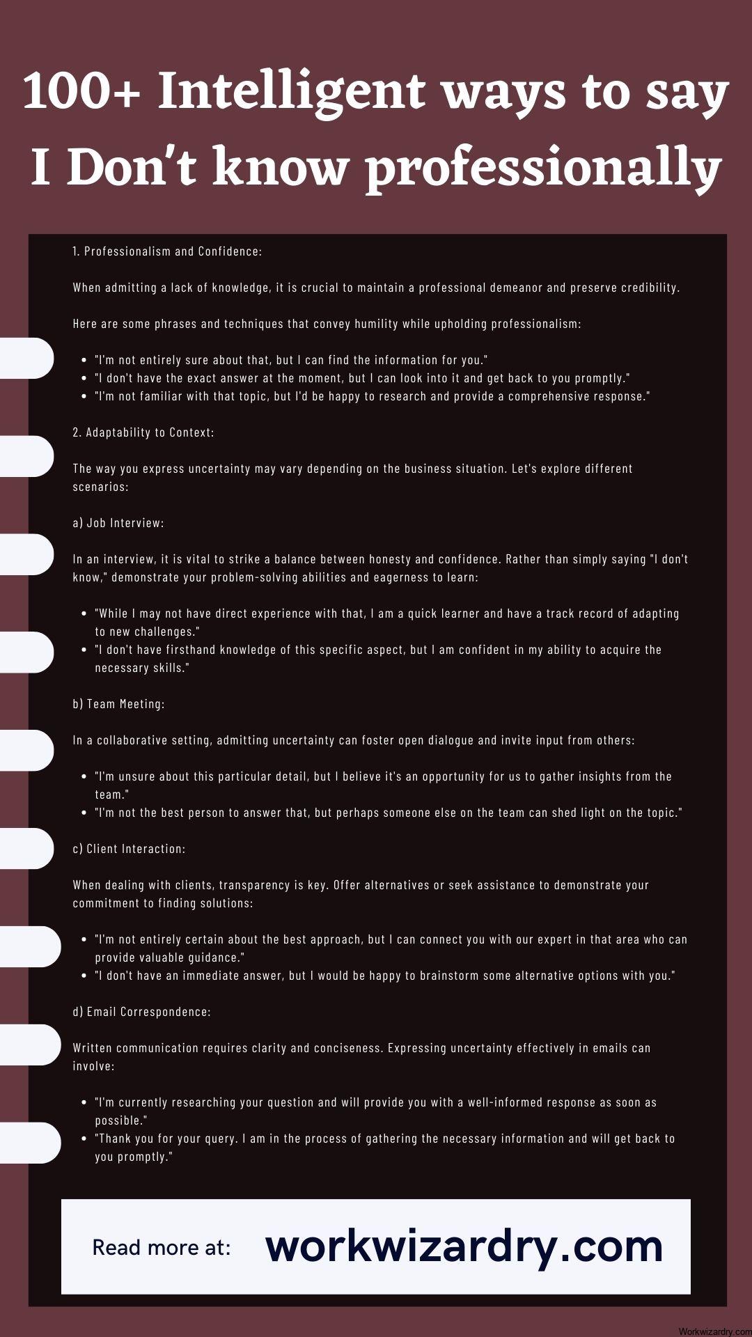 100+ Intelligent Way To Say I Don't Know Like A Professional - Work ...