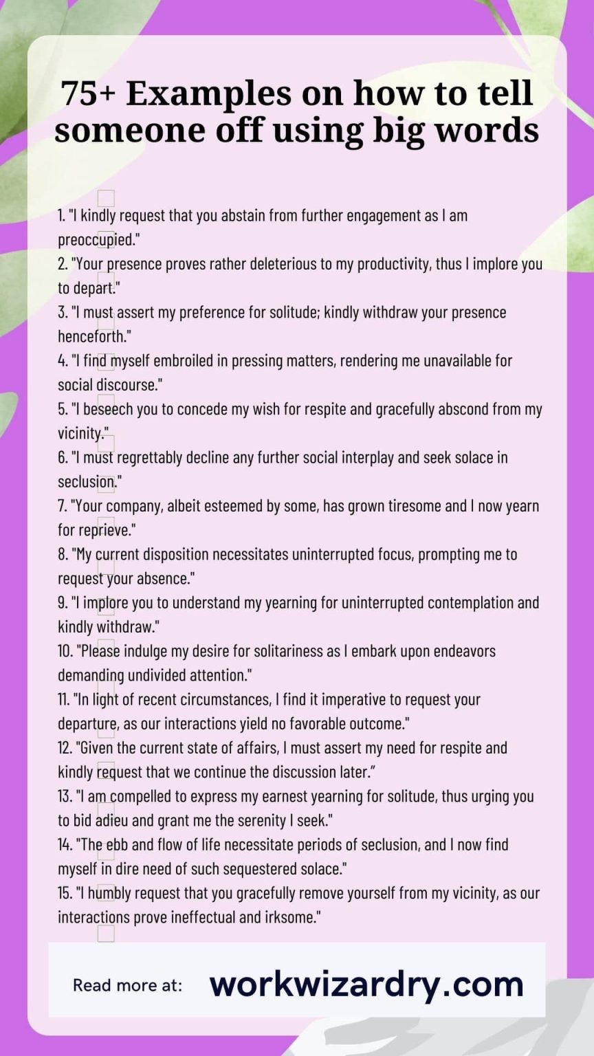 How To Tell Someone Off Using Big Words? (80 Examples With Professional ...
