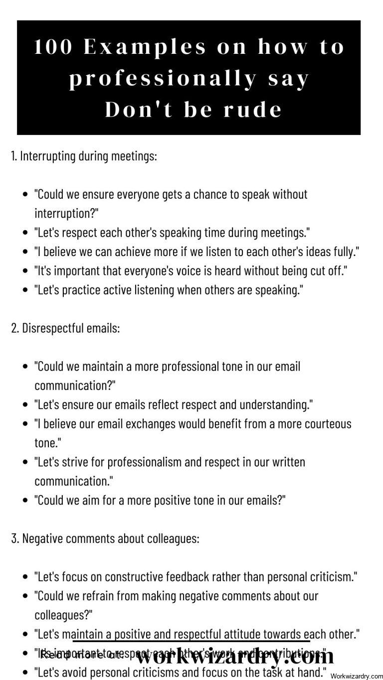 100 Examples on how to say don't be rude professionally? For different ...