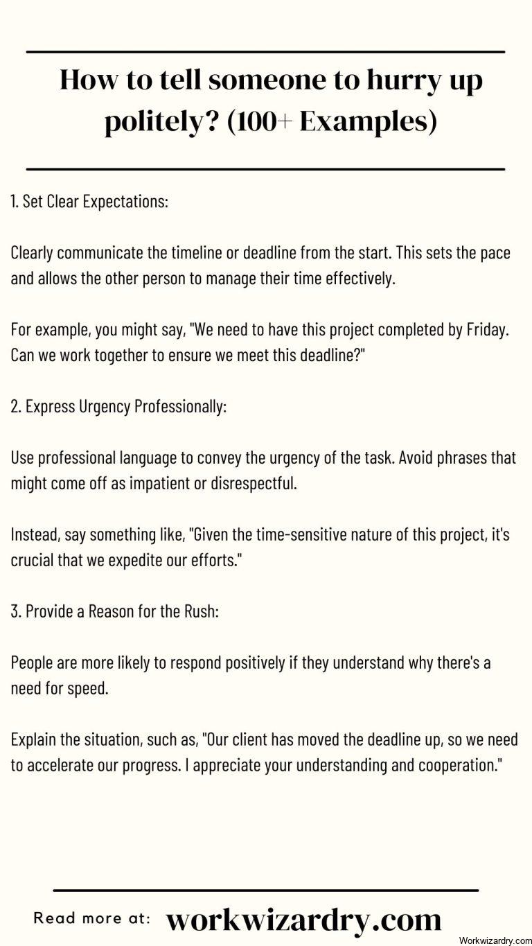 150 Examples on How to professionally say hurry up? (synonyms ...