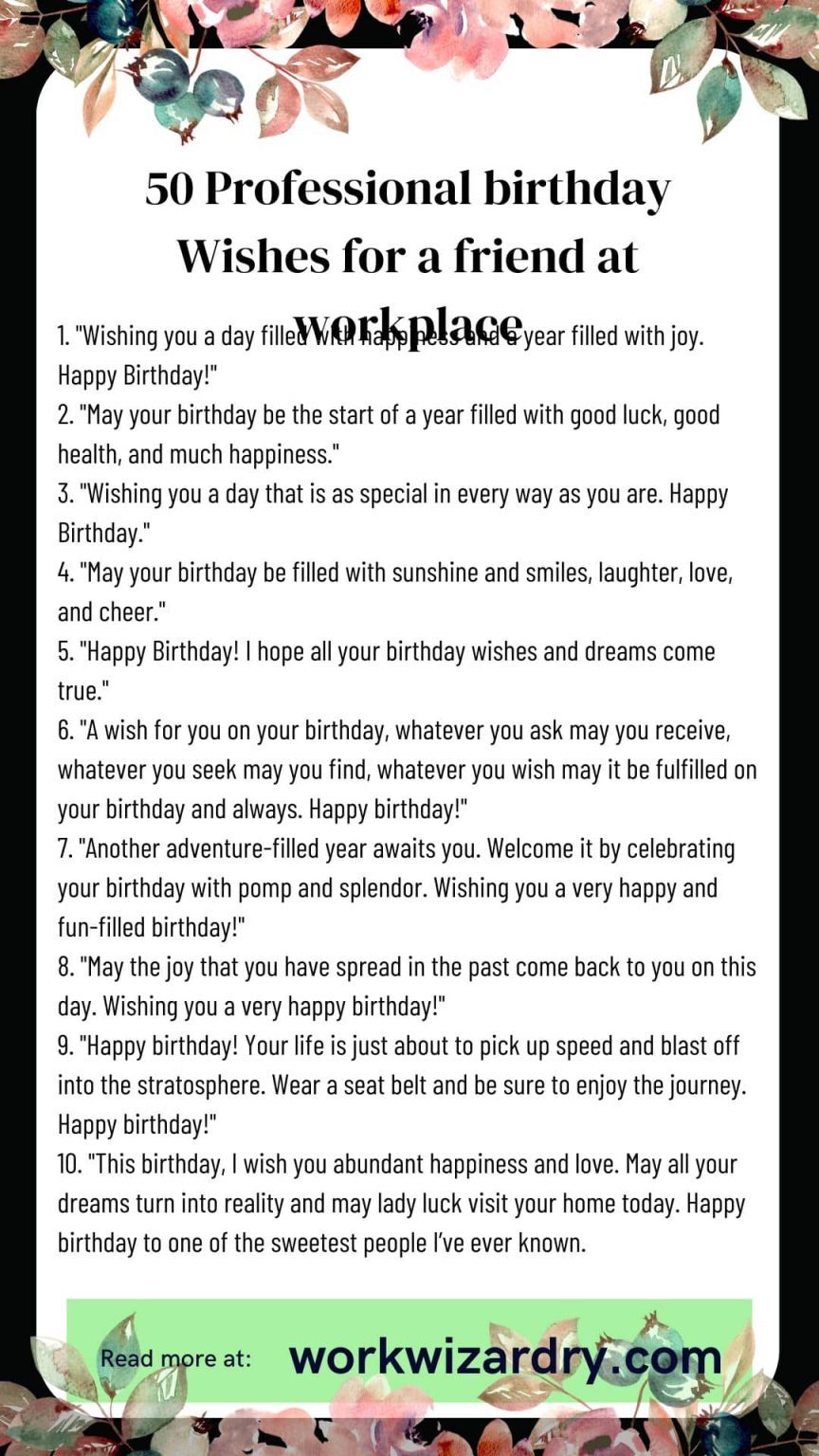 50 Professional Birthday Wishes For A Friend At The Workplace or Office ...