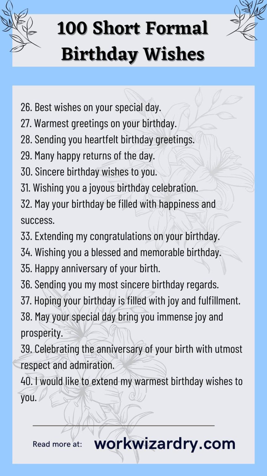 105 Formal birthday wishes for colleagues, boss, employees, managers ...
